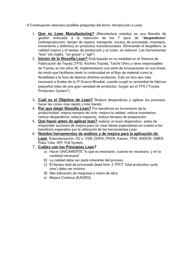 Introduccion A Lean Manufacturing | PDF