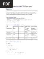 Sign Conventions for Mirrors and Lenses | PDF