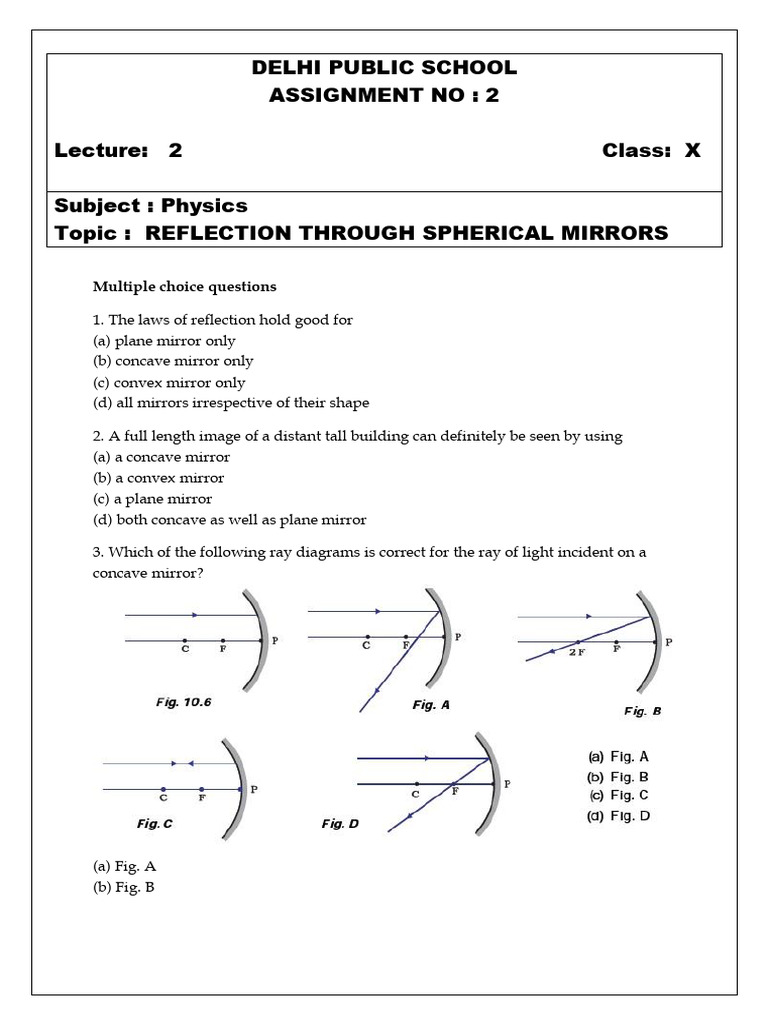 Class - X - Cha 3 - Assignment 2 - Image Formtion by Spherical Mirrors | PDF | Mirror ...
