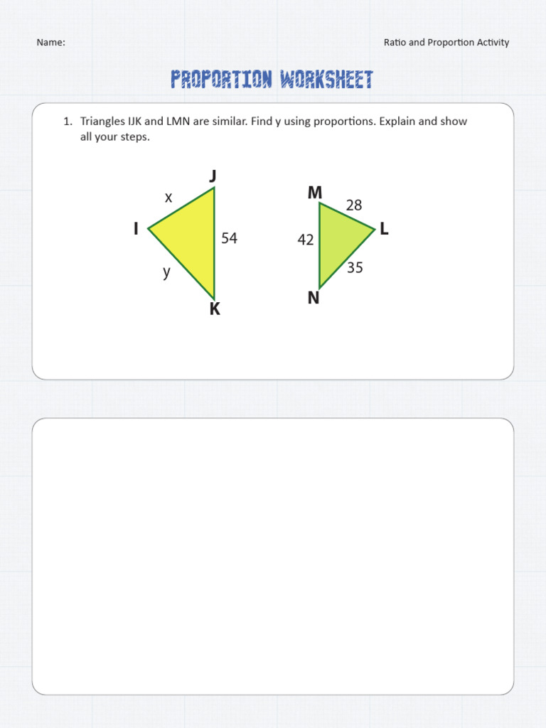 Similar Triangles Proportions Worksheet | PDF