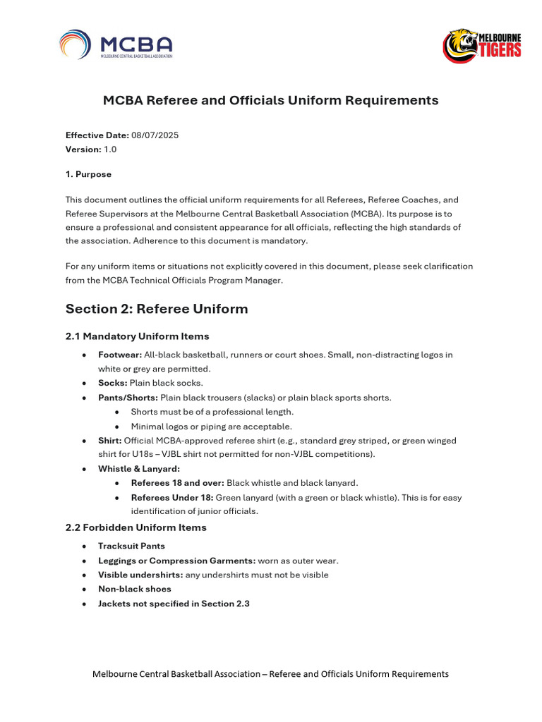MCBA Referee Uniform Guidelines | PDF | Trousers | Sock