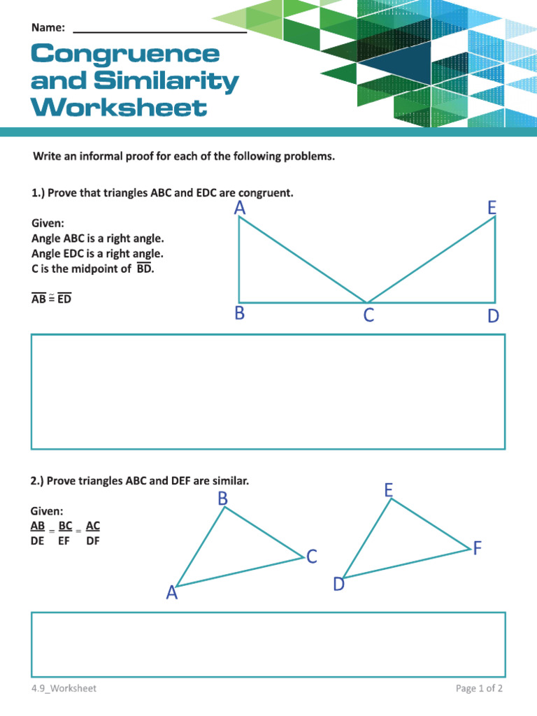 4.9 Congruence and Similarity Worksheet | PDF