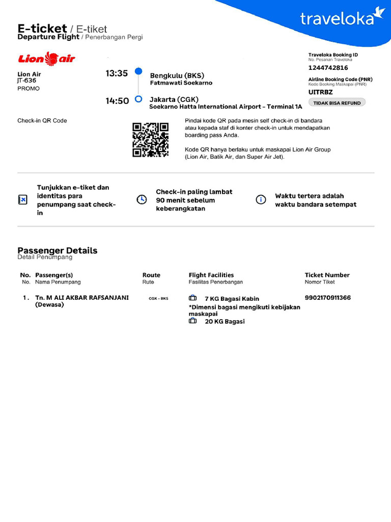 Flight#1 M Ali Akbar Rafsanjani Bks Uitrbz CGK Flight - Originating | PDF