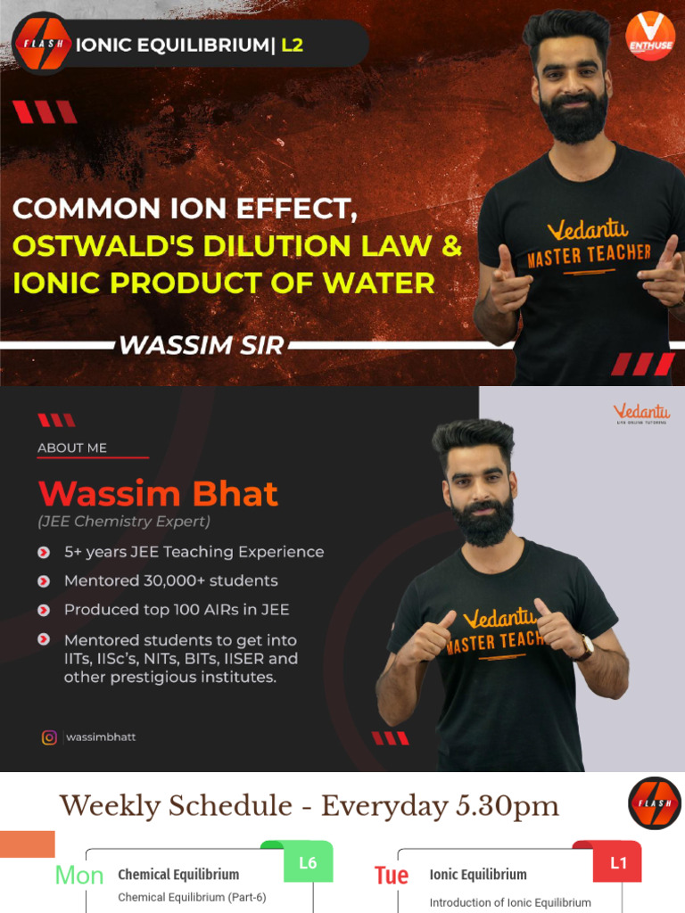 Ionic Equilibrium L-2 Wassim Sir Common Ion Effect, Ostwald's Dilution Law and Ionic Product of ...