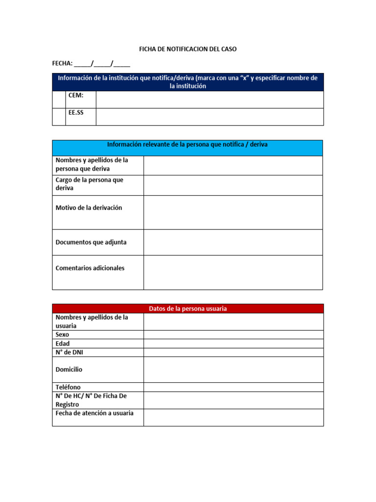 Ficha de Notificacion Del Caso CC - Ss | PDF