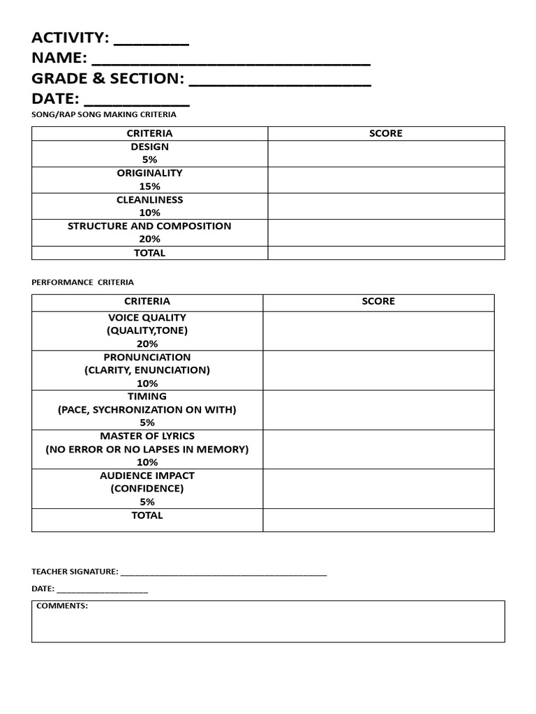 Song/Rap Performance Evaluation Criteria | PDF