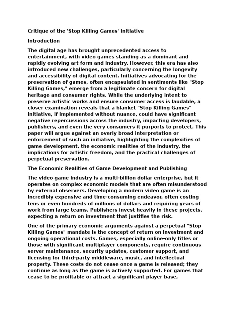 Critique of 'Stop Killing Games' Initiative | PDF | Digital Rights ...