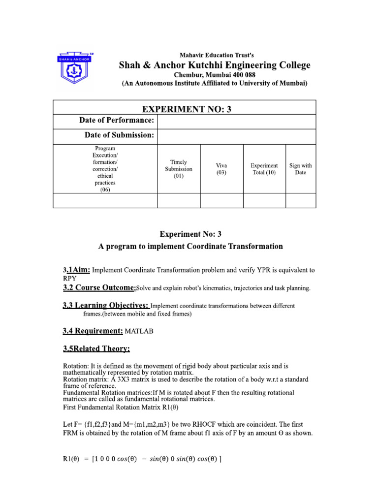 Robotics EXPT 3 | PDF