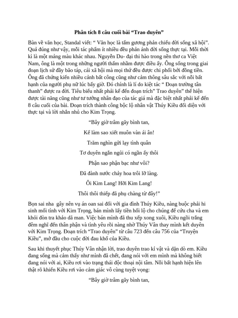 Trao Duyên 8 Câu Cuối.dox | PDF