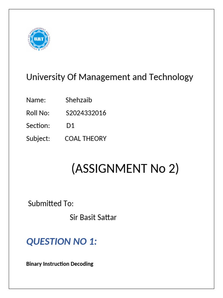 Coal Theory Assignment 2 | PDF | Bit | Computer Hardware