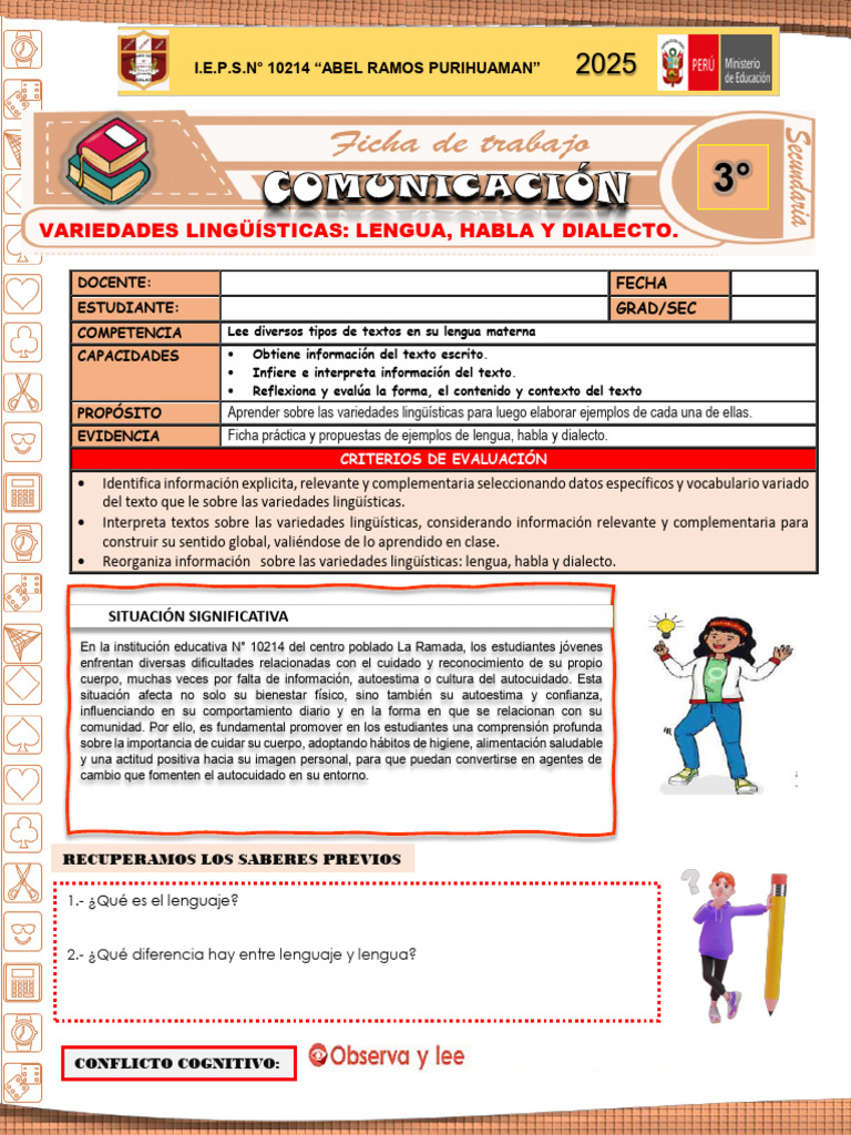 Ficha de Actividad 7-1 Com 3° Sem 1 | PDF | Dialecto | Comunicación