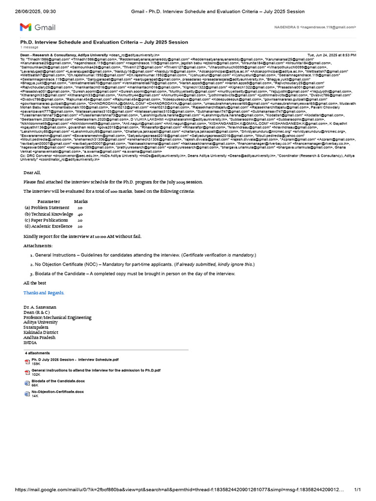 Gmail - Ph.D. Interview Schedule and Evaluation Criteria - July 2025 Session | PDF