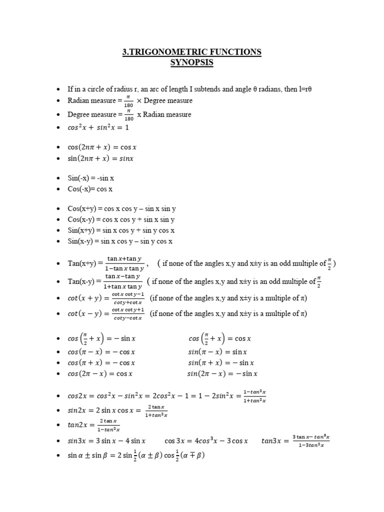 2025 2026 Class XI Mathematics Chapter 3 AW | PDF | Trigonometric Functions | Angle