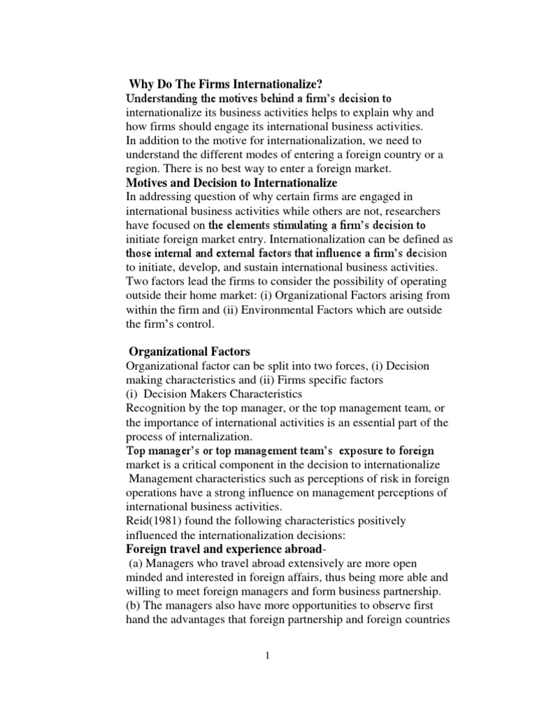 Reasons for Firm Internationalization | PDF | International Business ...