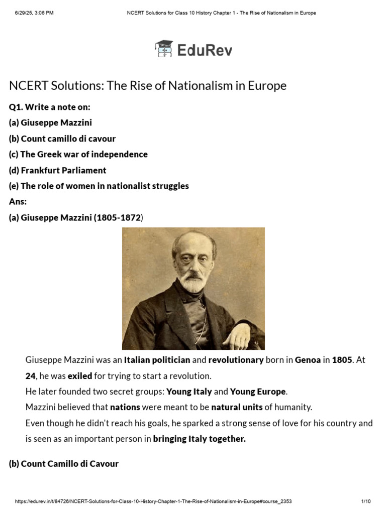 NCERT Solutions For Class 10 History Chapter 1 - The Rise of ...