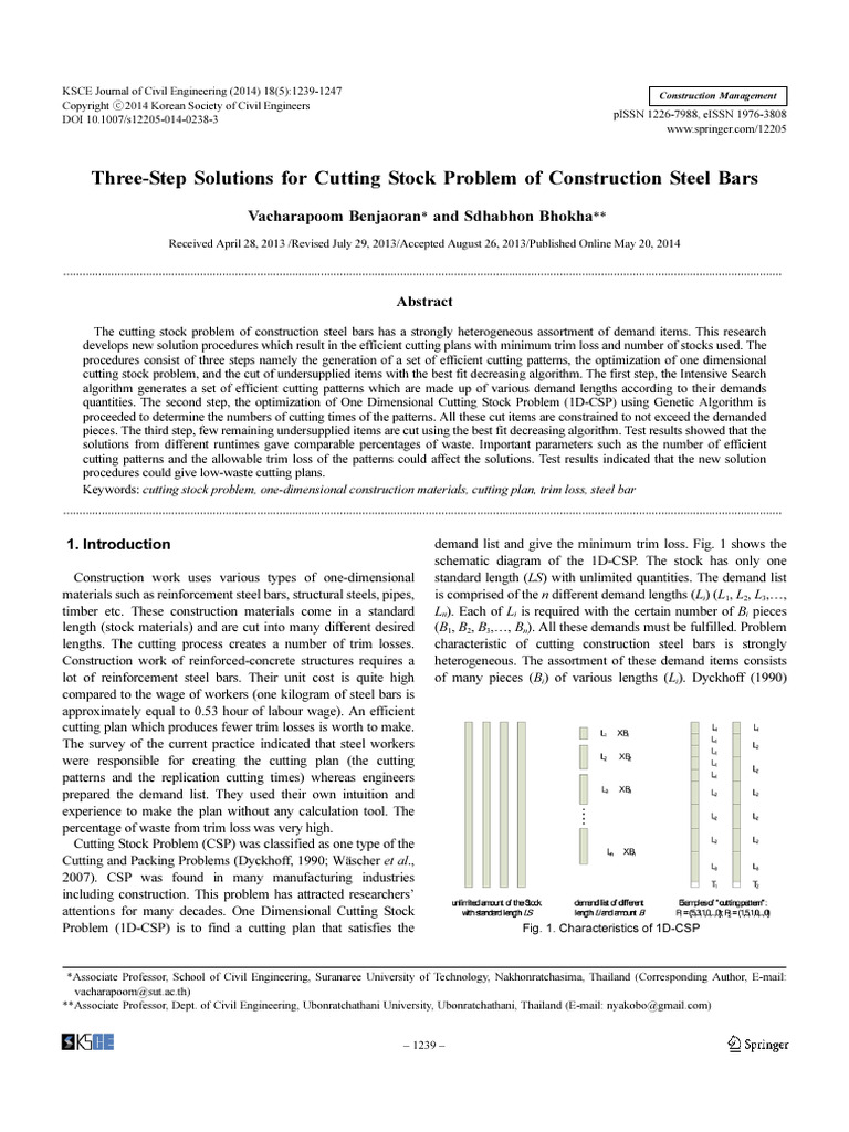 Three-Step Solutions For Cutting Stock Problem of Construction Steel Bars | PDF | Mathematical ...