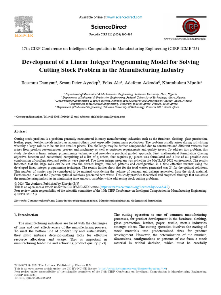Development of A Linear Integer Programming Model For Solving | PDF ...
