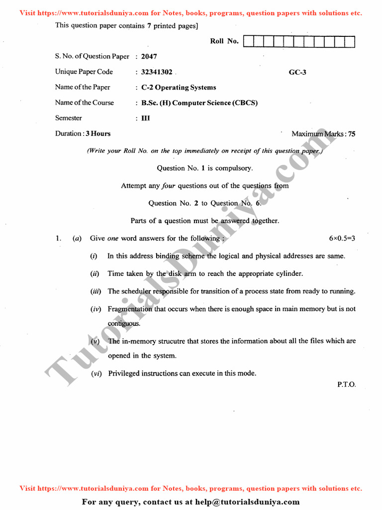 Operating Systems Question Paper 2016 - Tutorialsduniya | PDF | Computer Programming | Java ...