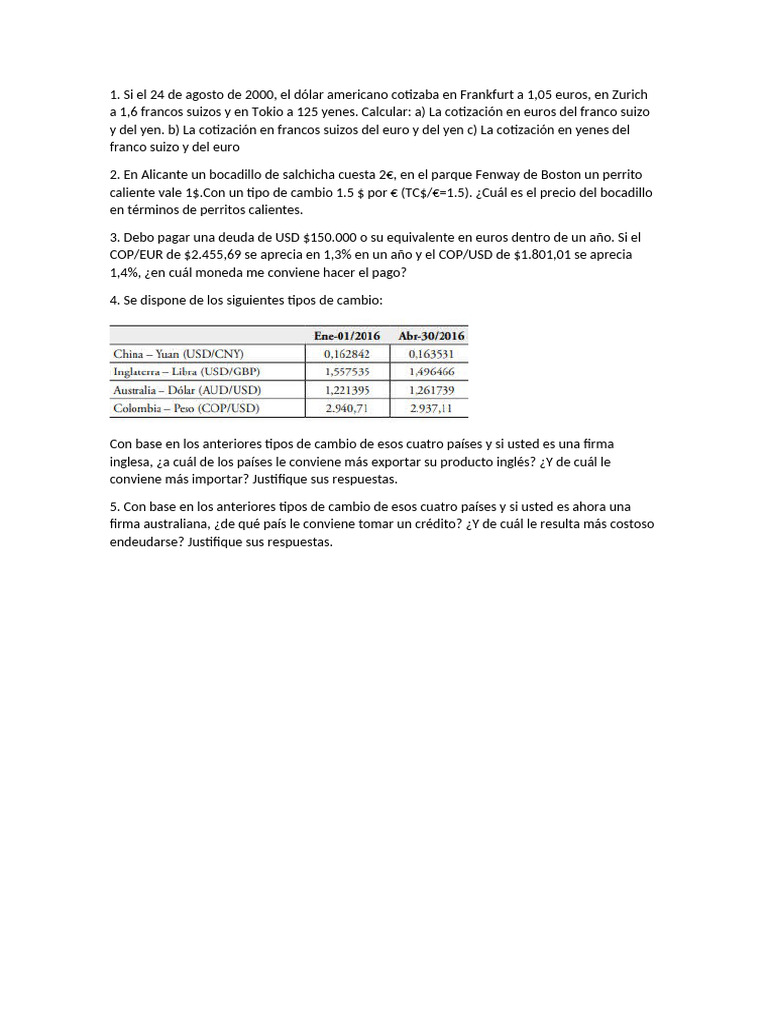 Ejercicios Divisas | PDF
