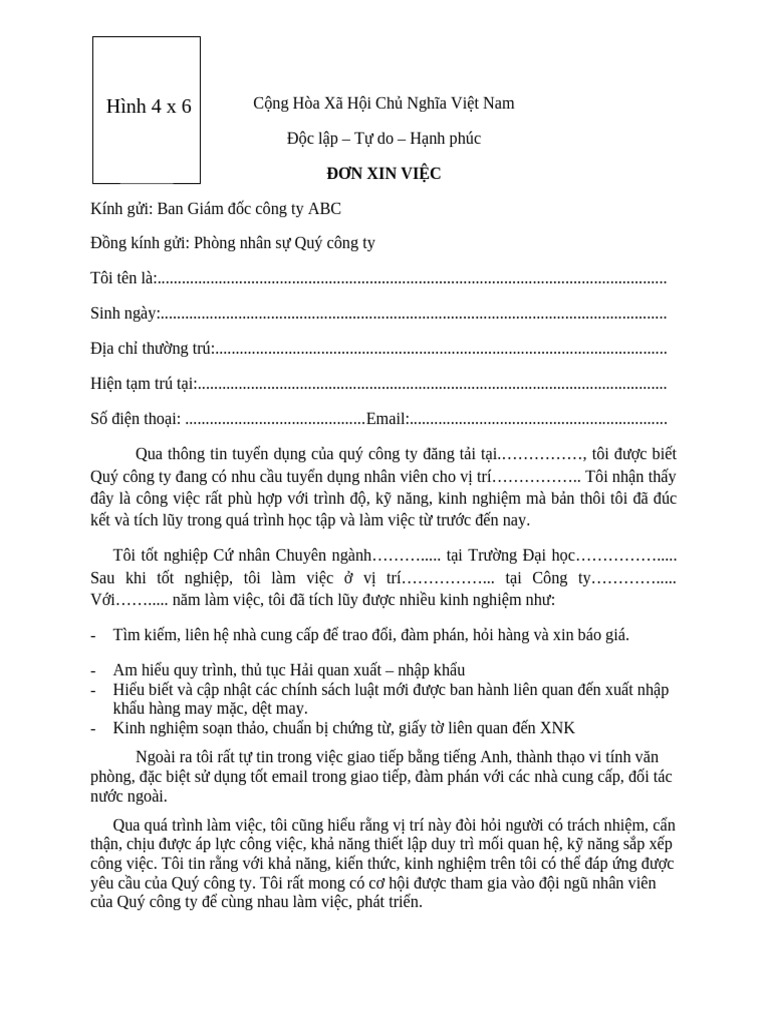 Mau Don Xin Viec | PDF