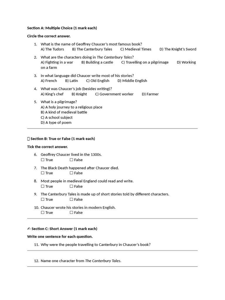 Chaucer Quiz 7 | PDF
