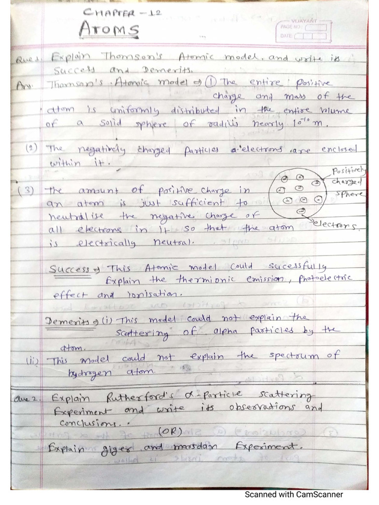 Atoms Handwritten Notes Class12th | PDF