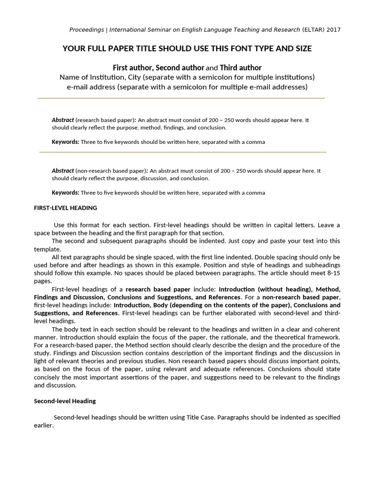 Template Full Paper Eltar 2017 | PDF | Abstract (Summary) | Paragraph