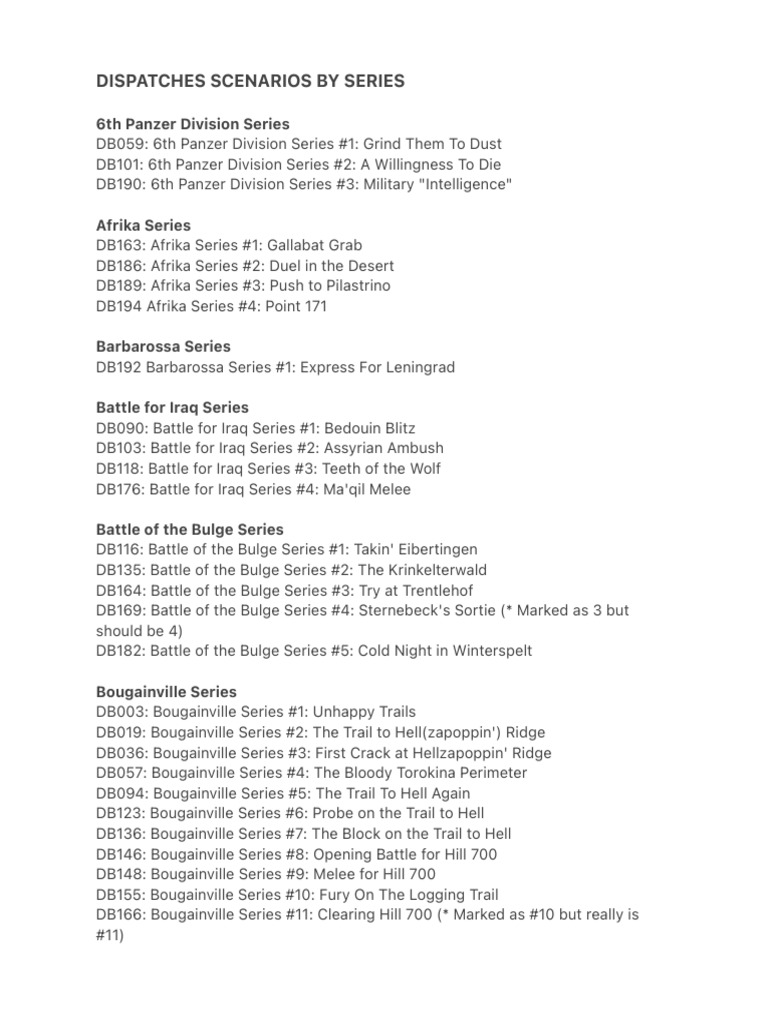 Dispatches Scenarios by Series | PDF | Battles And Operations Of World ...