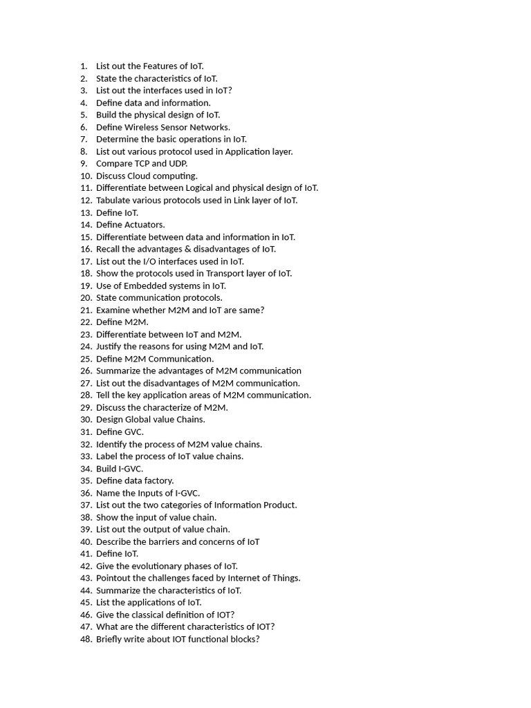 Unit 1 Possible Questions | PDF | Internet Of Things | Computer Network