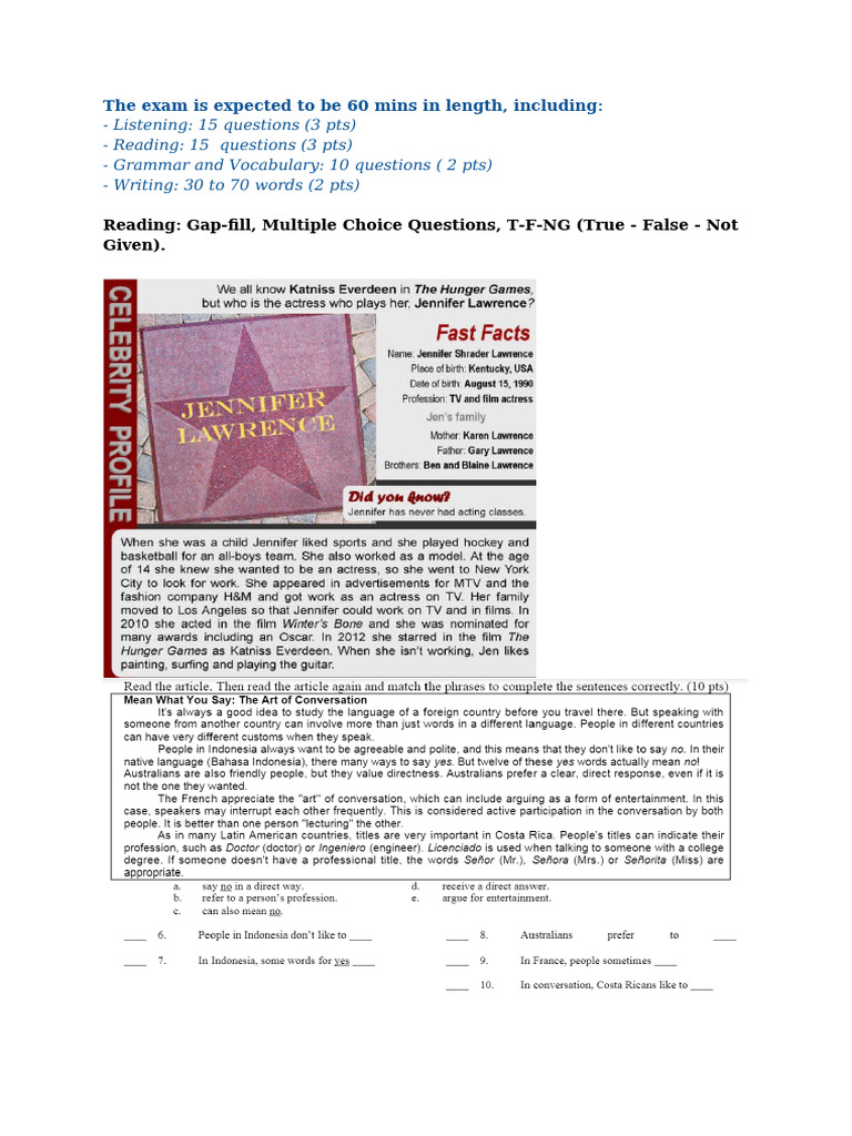 English Exam Format and Writing Tasks | PDF
