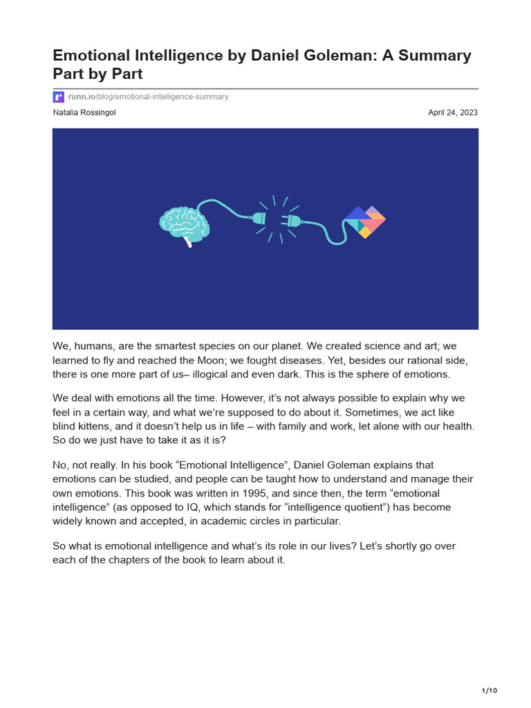 Runn - Io-Emotional Intelligenceby Daniel Goleman A Summary Part by ...