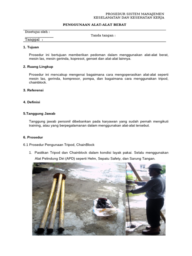 Prosedur Penggunaan Alat Berat dan APD | PDF