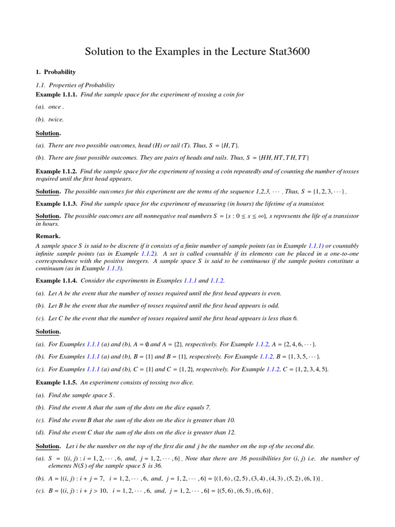 Example Solution Lecture1 1 | PDF | Numbers | Probability Theory