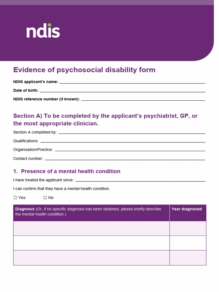 FM Evidence of Psychosocial Disability Form | PDF | Mental Health ...