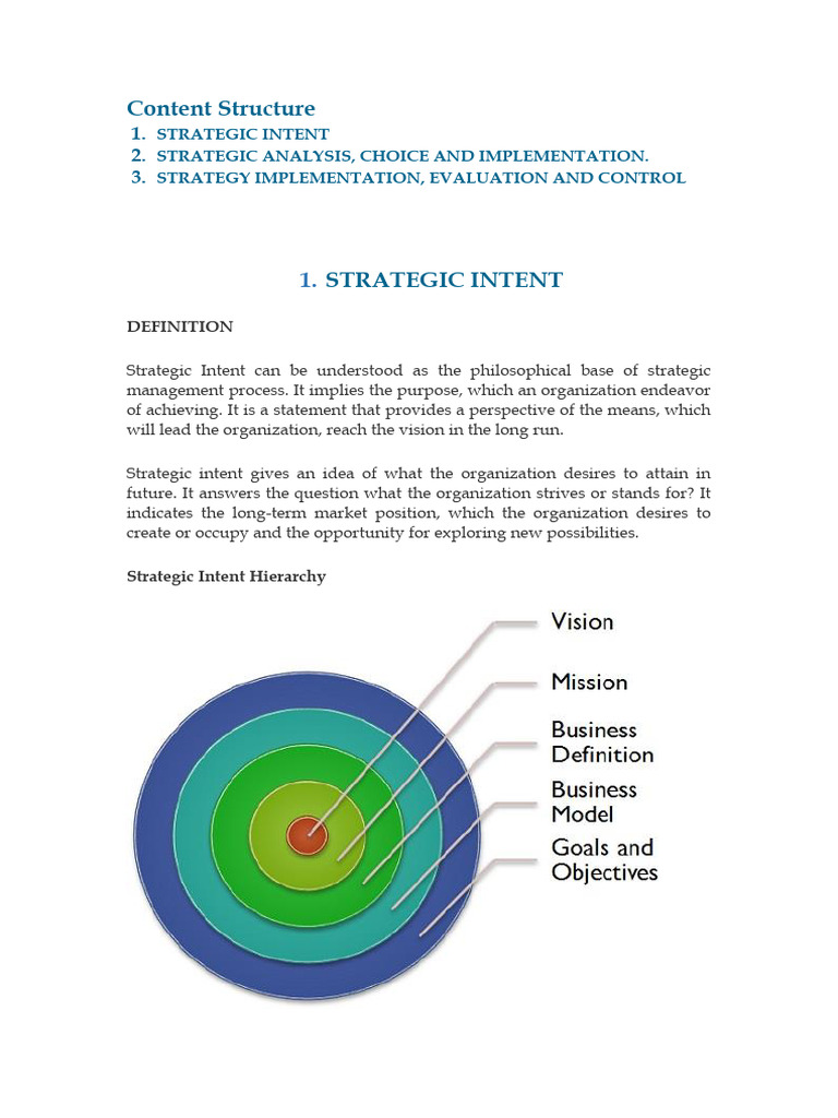 Strategic Intent, Implementation, Evaluation and Control | PDF ...
