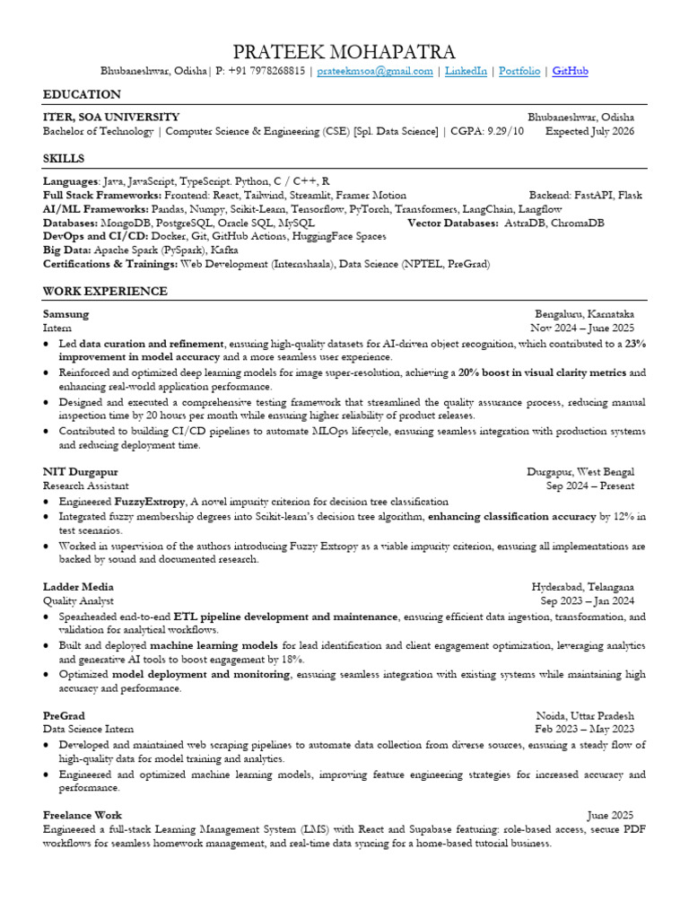 Prateek Mohapatra Resume | PDF | Apache Spark | Information Technology