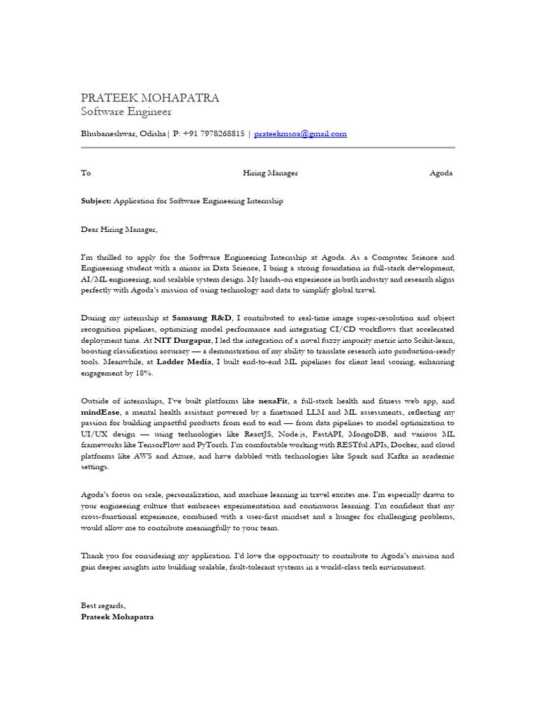 Prateek Mohapatra Cover | PDF