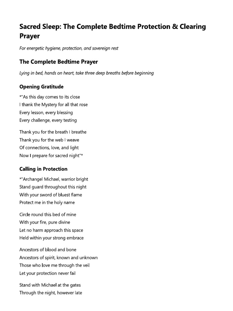 Sacred Sleep - Complete Bedtime Protection and Energy Clearing Prayer | PDF