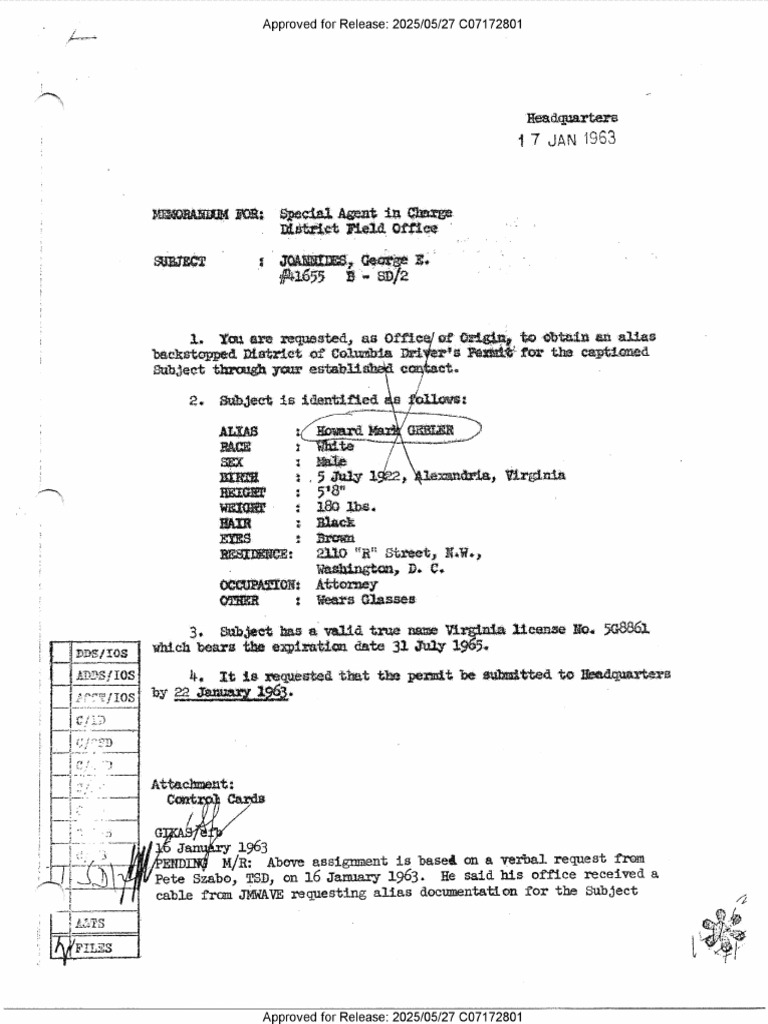 Memo For Special Agent George Joannides Alias | PDF