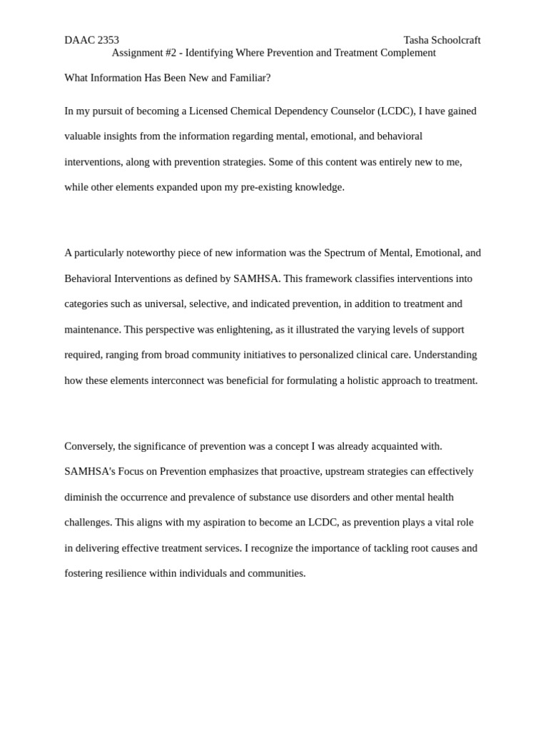 Assignment #2 - Identifying Where Prevention and Treatment Complement | PDF | Mental Health ...
