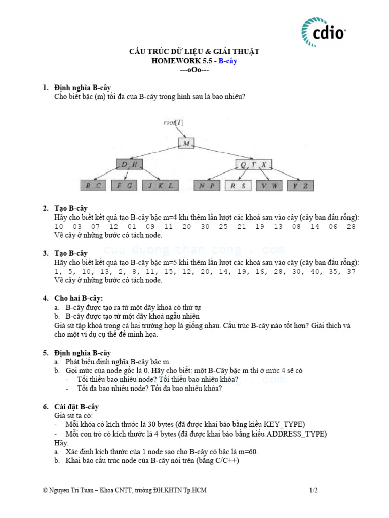 Cau Truc Du Lieu Va Giai Thuat Nguyen Tri Tuan Homework 5.5 B Tree | PDF