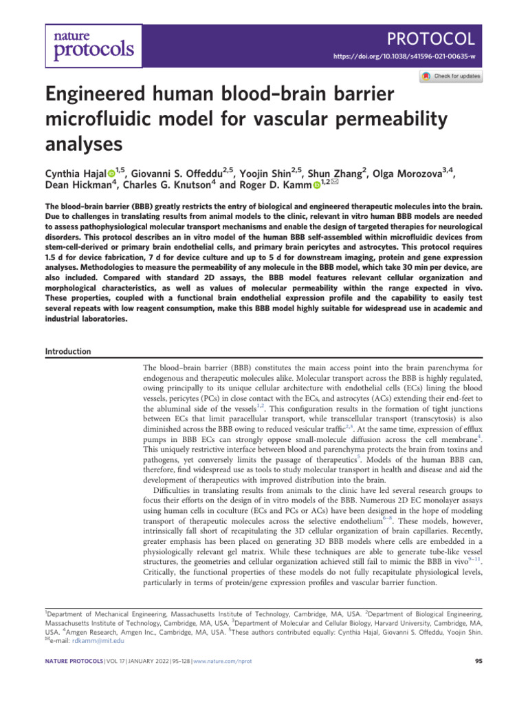 Engineering Huuman BBB - Roger Kamm | PDF | Cell Membrane | In Vitro