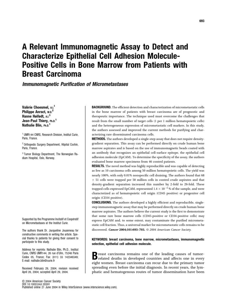 Cancer - 2004 - Choesmel - A Relevant Immunomagnetic Assay To Detect and Characterize Epithelial ...