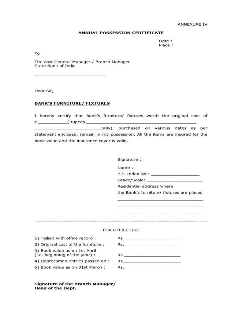 Annual Possession Certificate | PDF