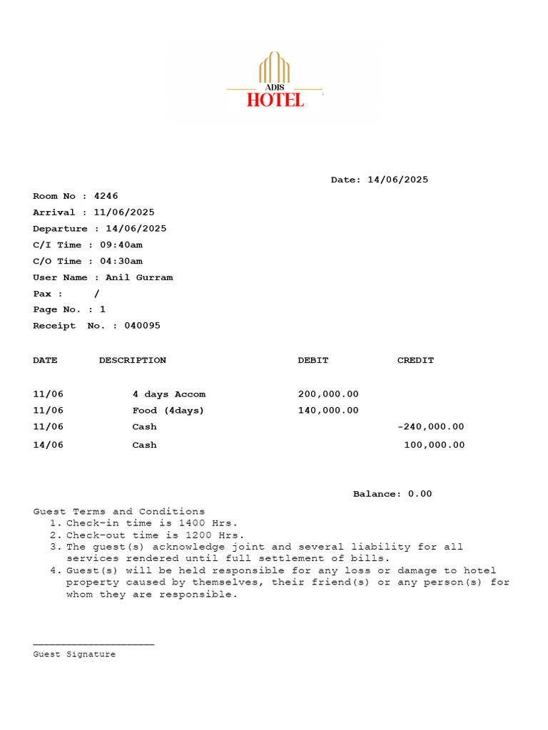 Hotel Receipt Ib 05 | PDF