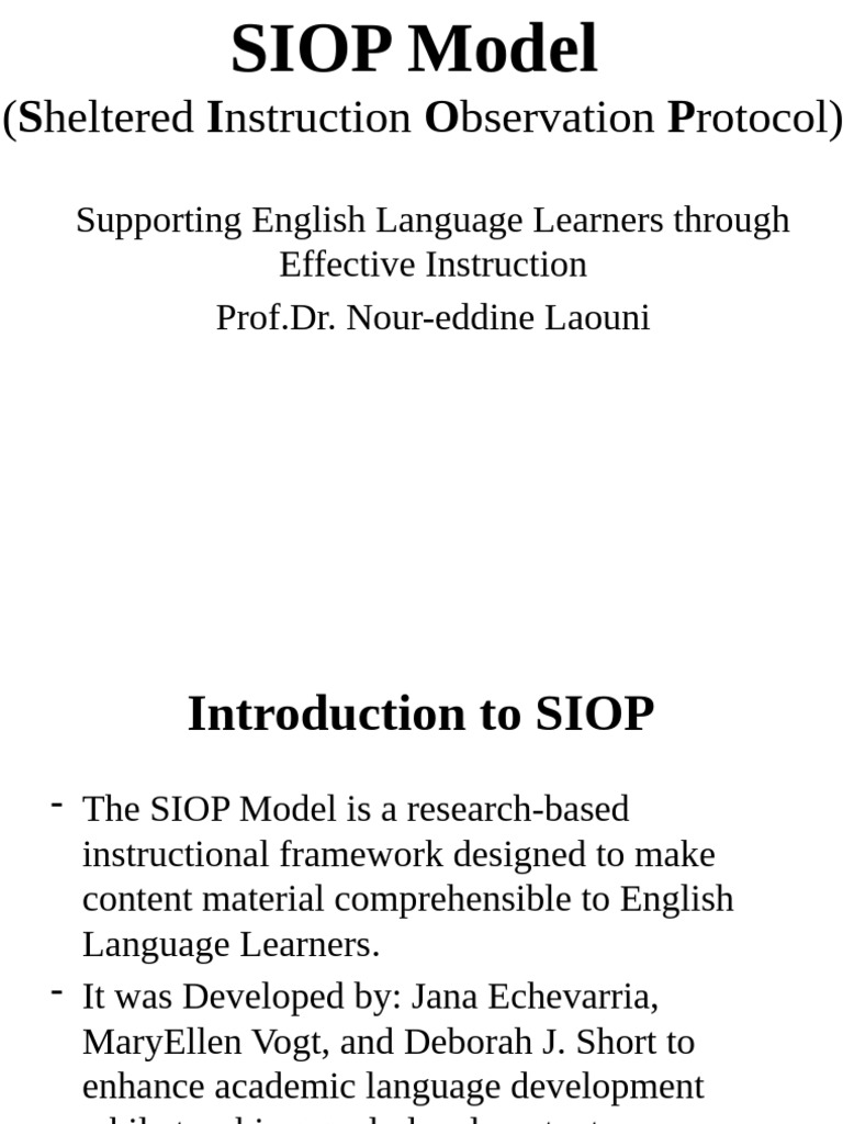SIOP Model Presentation | PDF | Second Language Acquisition | Learning