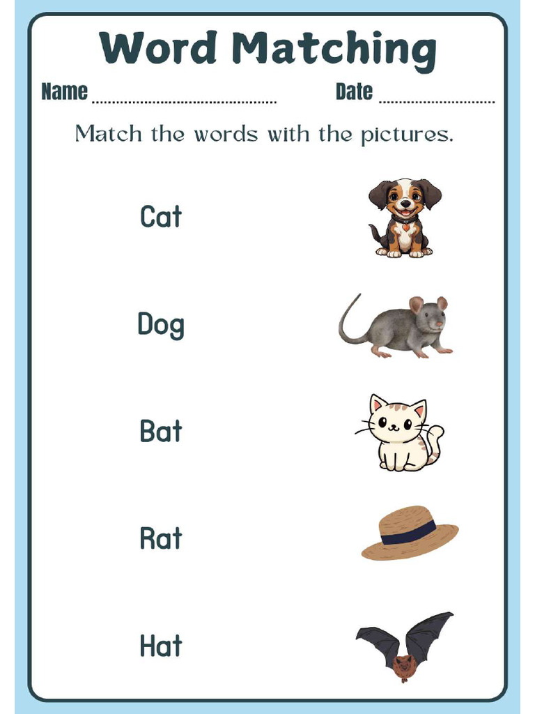 Word Matching Worksheet PDF | PDF
