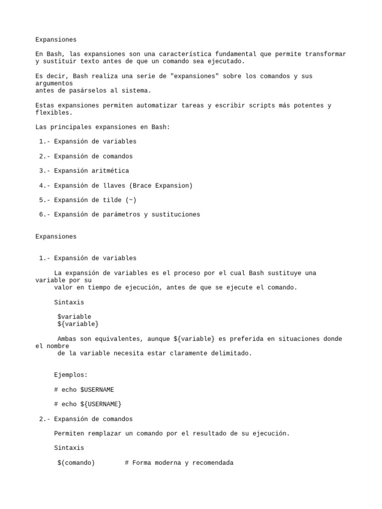 Expansiones en Bash: Guía Completa | PDF | Ingeniería de software ...