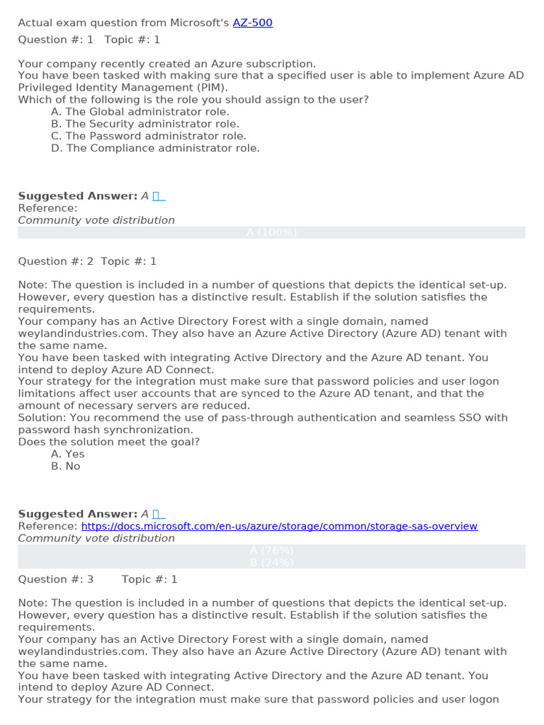 Microsoft AZ-500 Exam Questions Overview | PDF | Active Directory ...