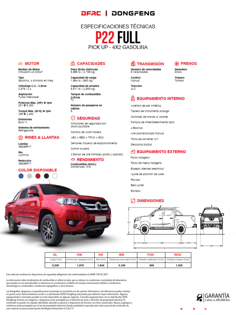 P22 Full 4x2 Gasolina: Especificaciones | PDF | Carros deportivos | Coche